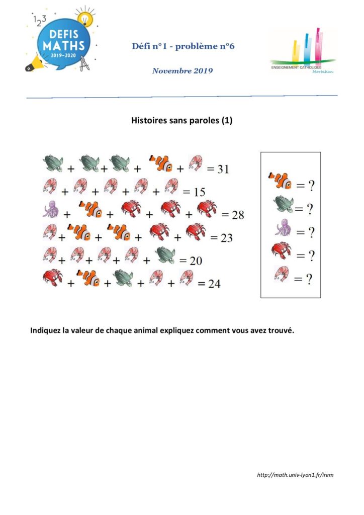 Défis maths – Ecole Sainte Anne